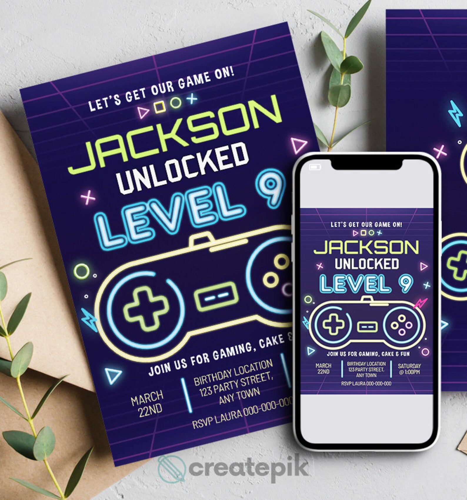 Video Game Level 9 Unlocked Birthday Invitation 9 Year Old Video Gamer ...