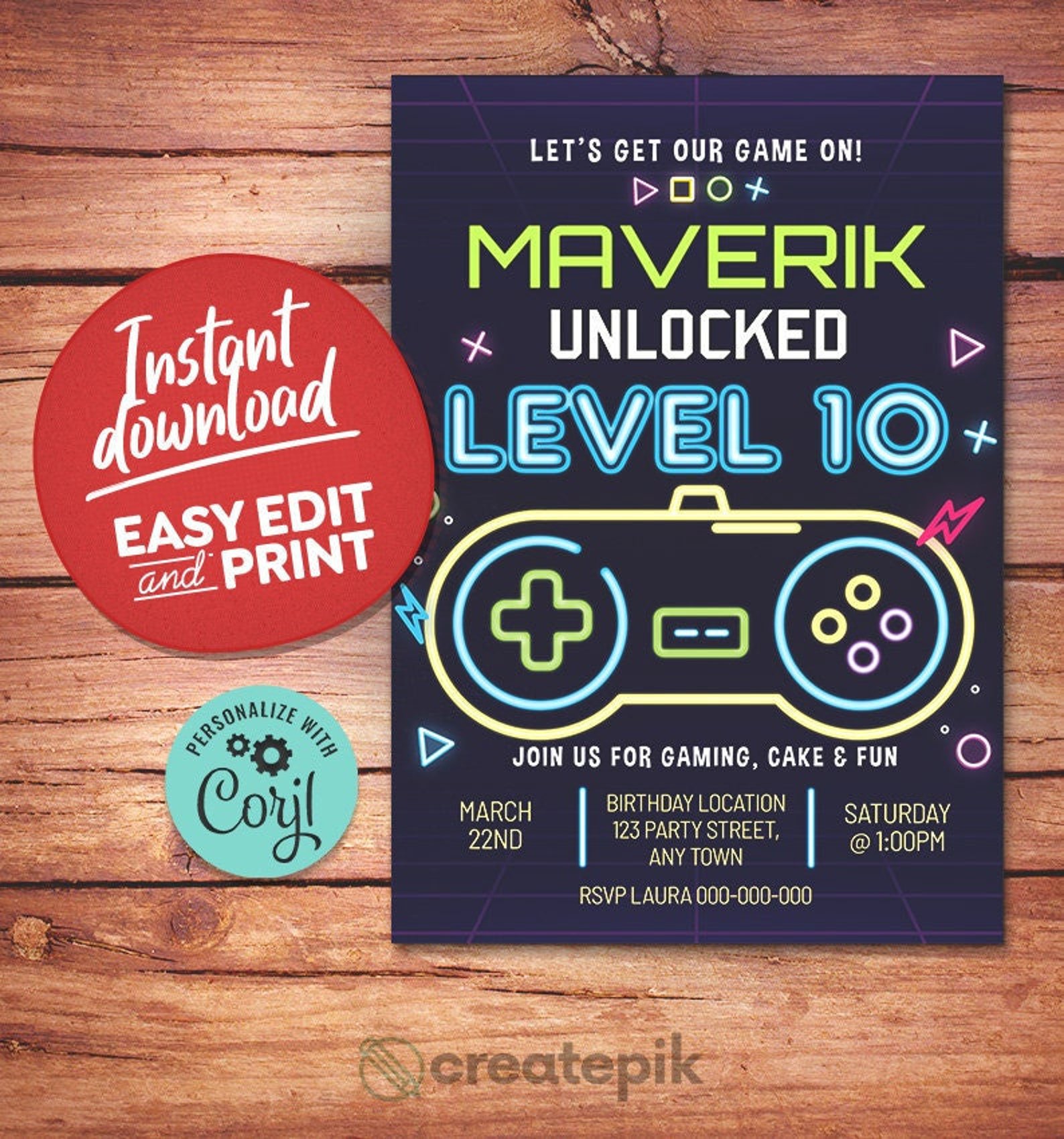 Video Game Level 10 Unlocked Birthday Invitation 10 Year Old Video ...
