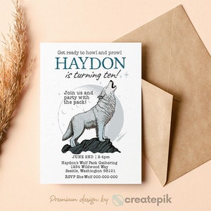 Wolf Birthday Party Invitation, Wolf Theme Birthday Party Invites ...