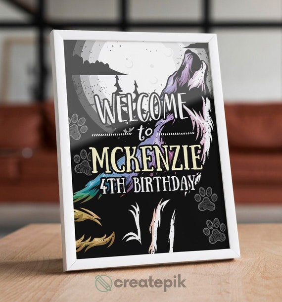 Howling Wolf Birthday Welcome Sign Printable Digital Editable - Etsy