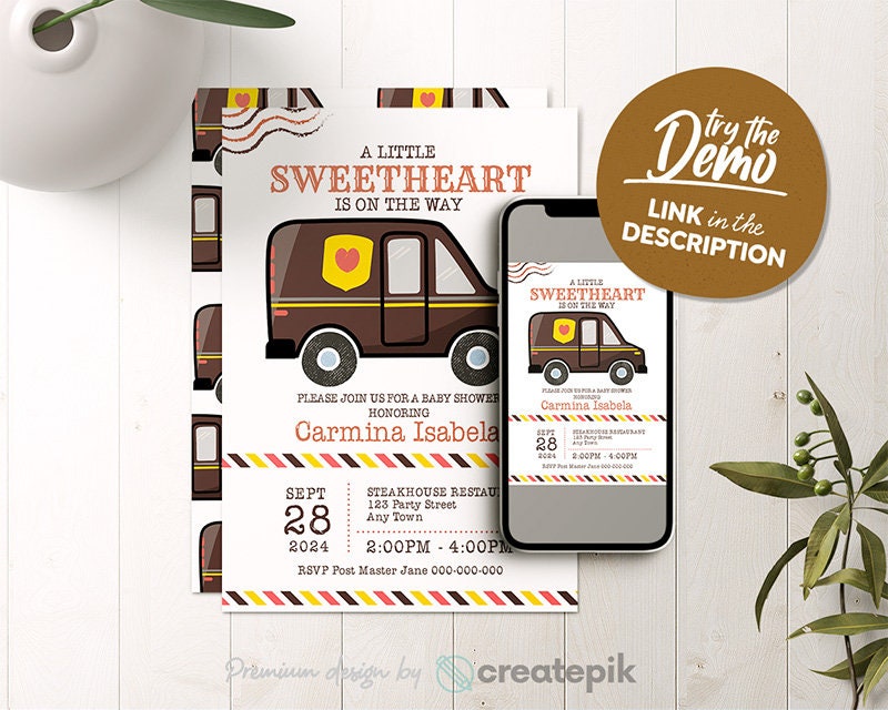 Editable Mail Truck Girl Baby Shower Invitation, Post Office Delivery ...