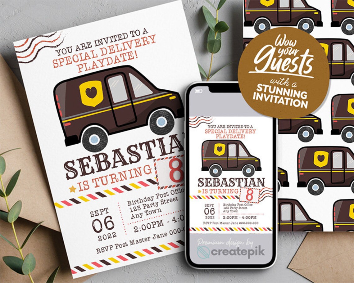 Editable Mail Truck Birthday Invitation Post Office Birthday Party UPS ...