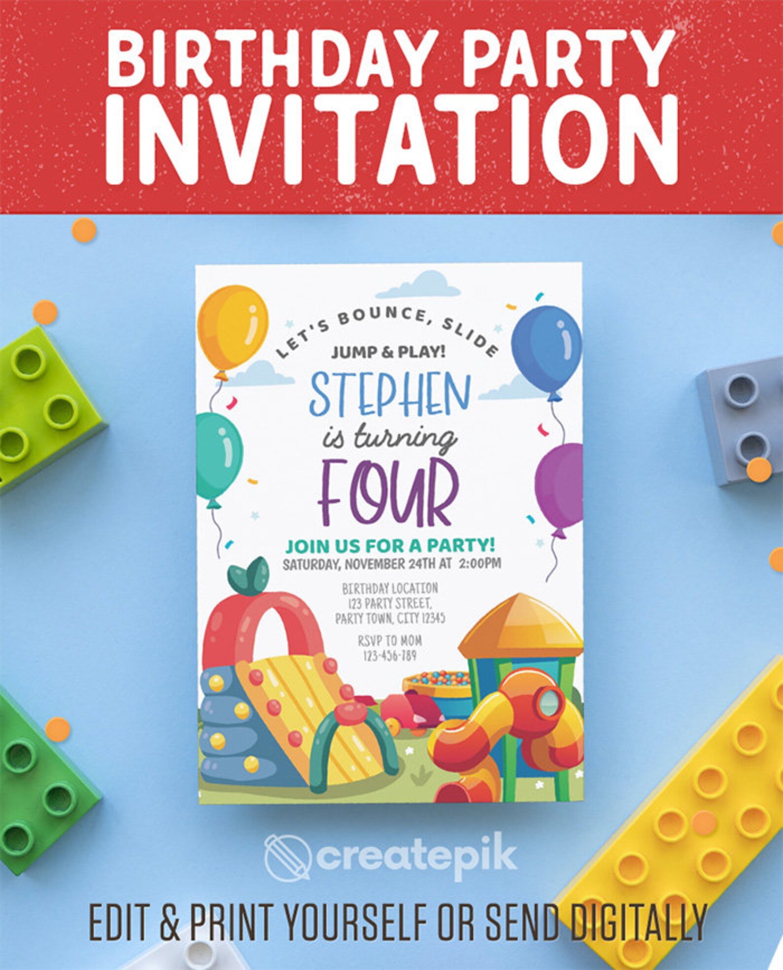 Outdoor Playground Party Invitation Trampoline Party Jump Party Bounce ...