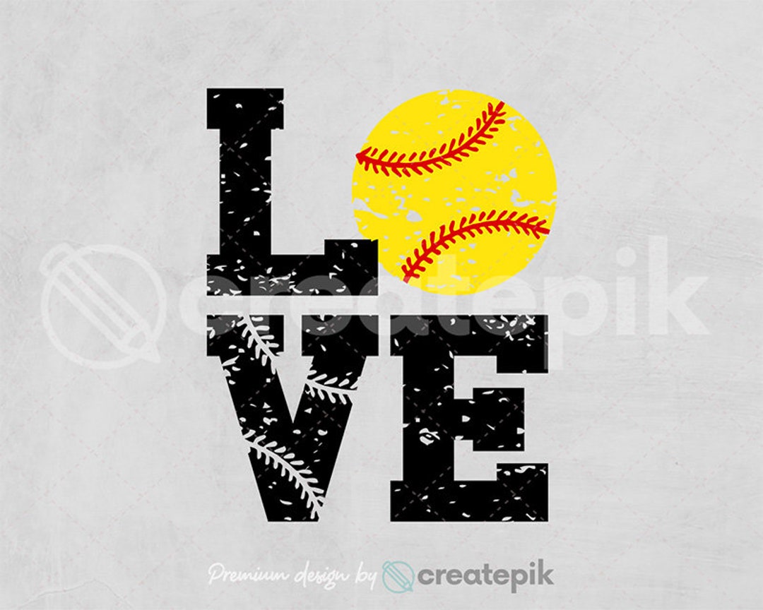 Distressed Love Softball Svg, Softball Heart Svg, Grunge Softball Svg ...
