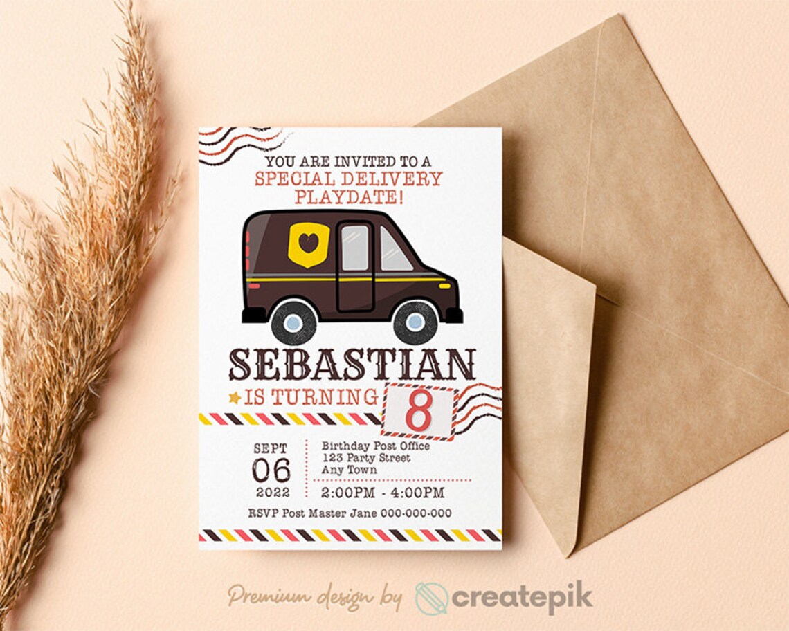 Editable Mail Truck Birthday Invitation Post Office Birthday Party UPS ...