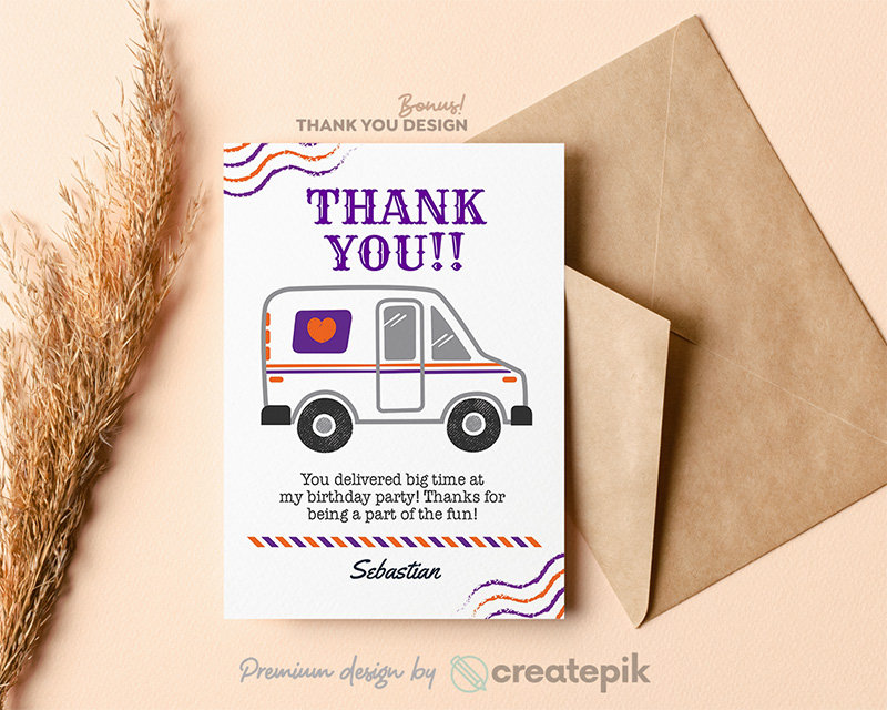Editable Mail Truck Birthday Party Mailman Invitation Post Office Mail ...