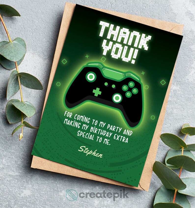 Video Game Level Birthday Thank You, Video Gaming Party Invite, Gamer ...