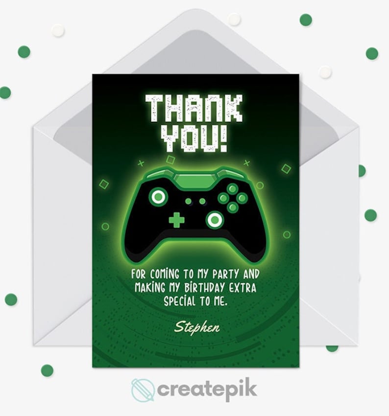 Video Game Level Birthday Thank You, Video Gaming Party Invite, Gamer ...