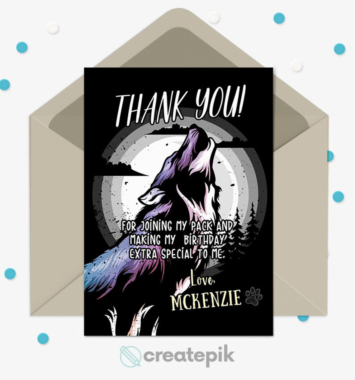Howling Wolf Birthday Thank You Invitation, Printable Digital Editable ...