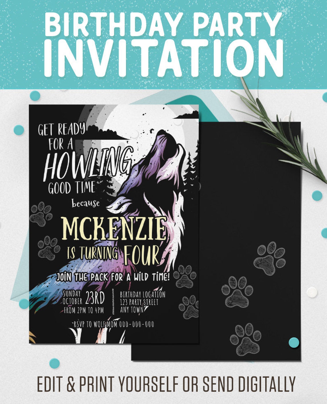 Howling Wolf Birthday Invitation Printable Digital Editable - Etsy