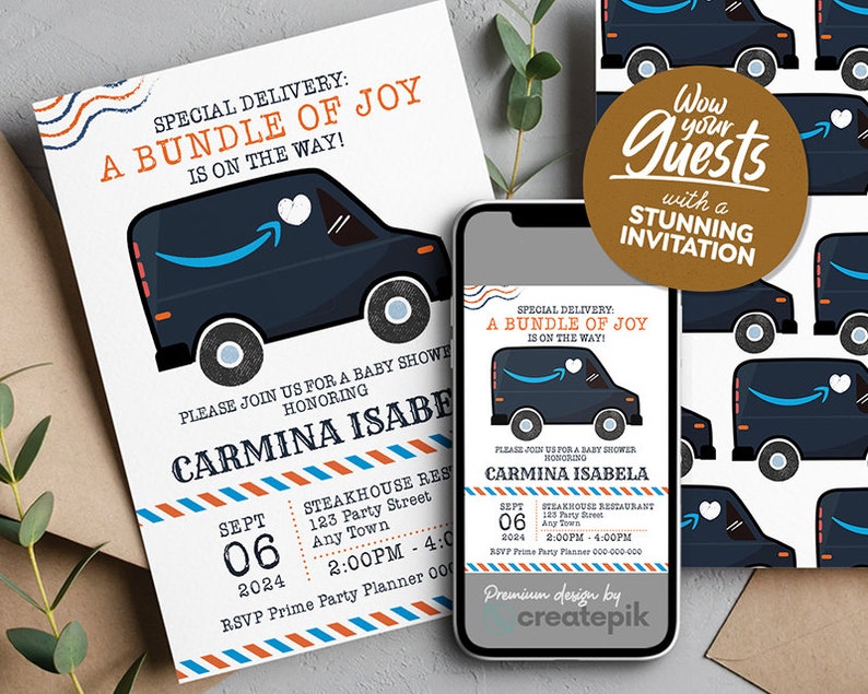 Editable Mail Truck Baby Shower Invitation, Post Office Delivery Truck ...