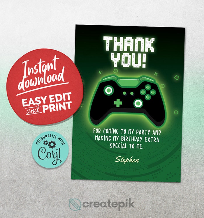 Video Game Level Birthday Thank You, Video Gaming Party Invite, Gamer ...