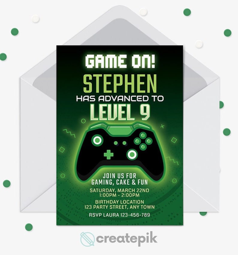 Video Game Level 9 Reached Birthday Invitation 9 Year Old Video Gamer ...