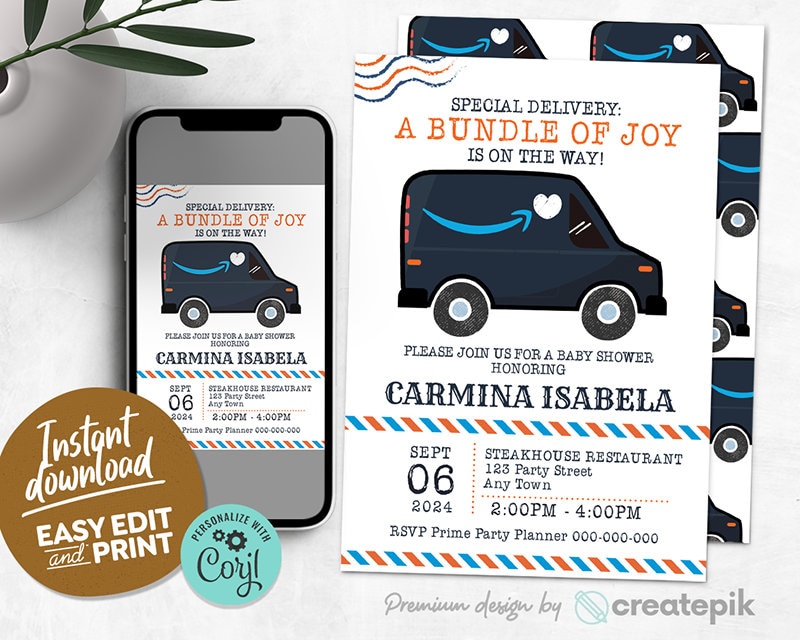 Editable Mail Truck Baby Shower Invitation, Post Office Delivery Truck ...