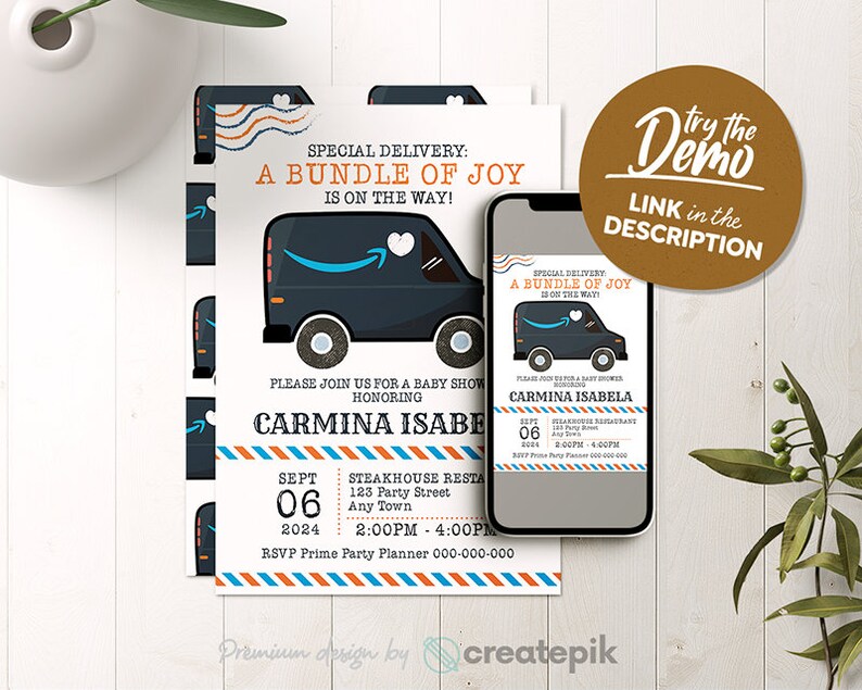 Editable Mail Truck Baby Shower Invitation, Post Office Delivery Truck ...
