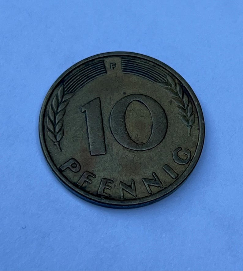 10 Pfennig Coin Mark F 1950 Germany Bundesrepublik Deutschland - Etsy