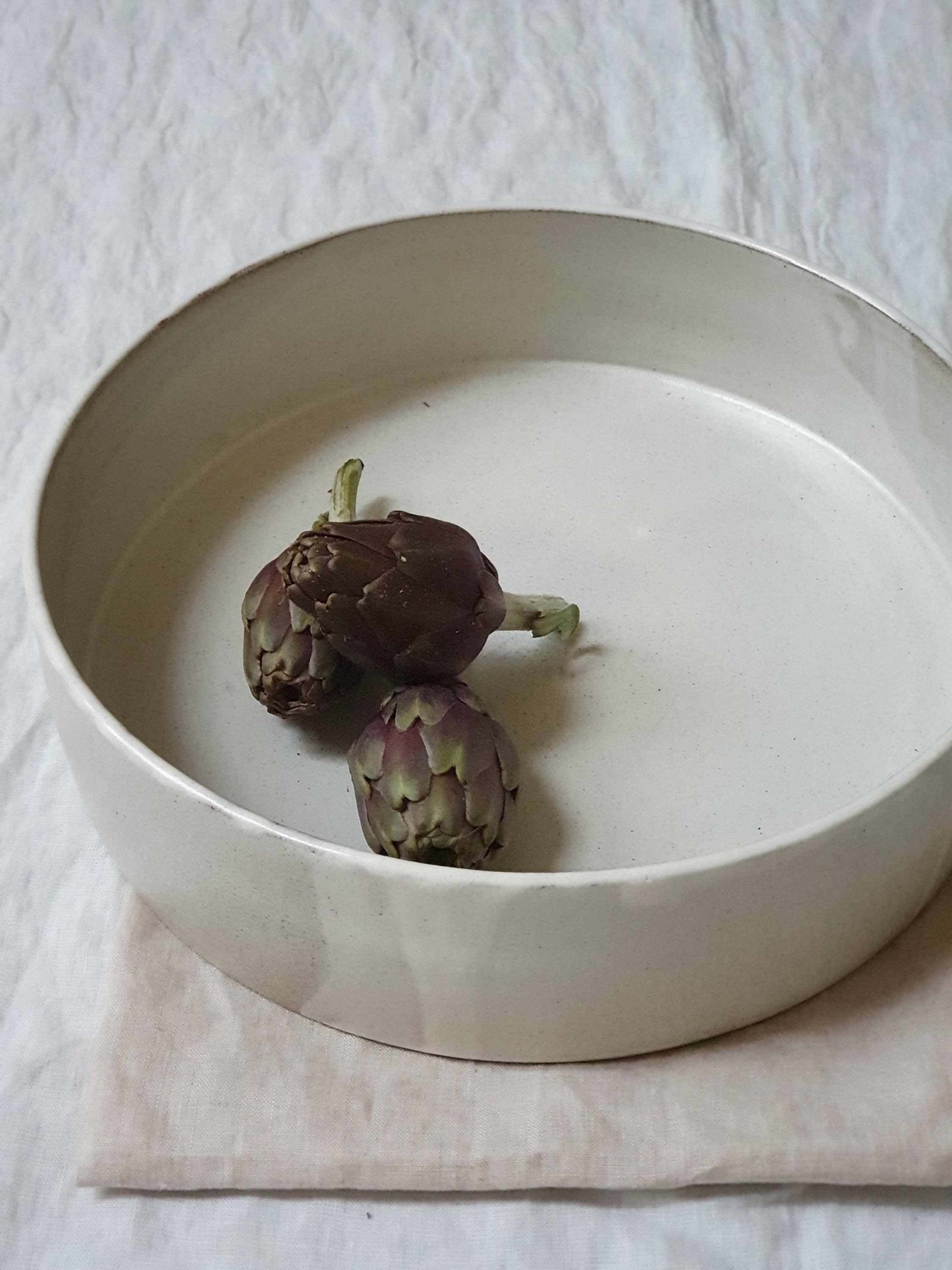 Large White Pottery Serving Bowl Ceramic Baking Dish Cake | Etsy