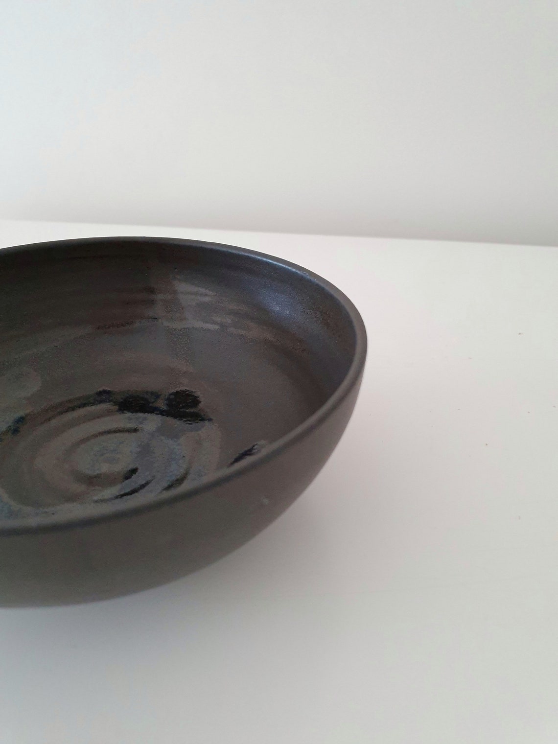 Handmade Black Ceramic Bowl, Set of 2 Black Pottery Soup Bowl With Blue ...