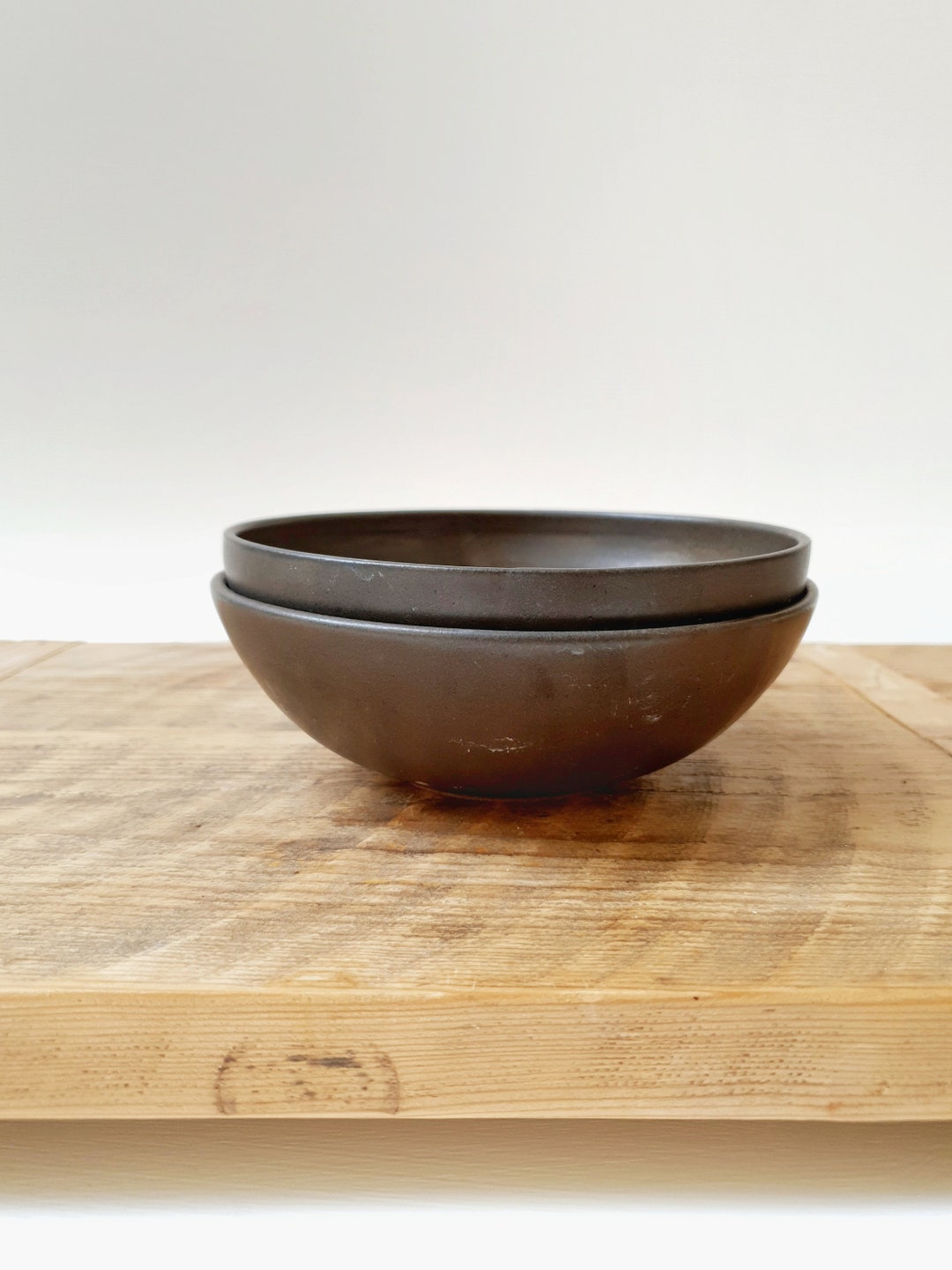 Handmade Black Ceramic Bowl, Set of 2 Black Pottery Soup Bowl With Blue ...