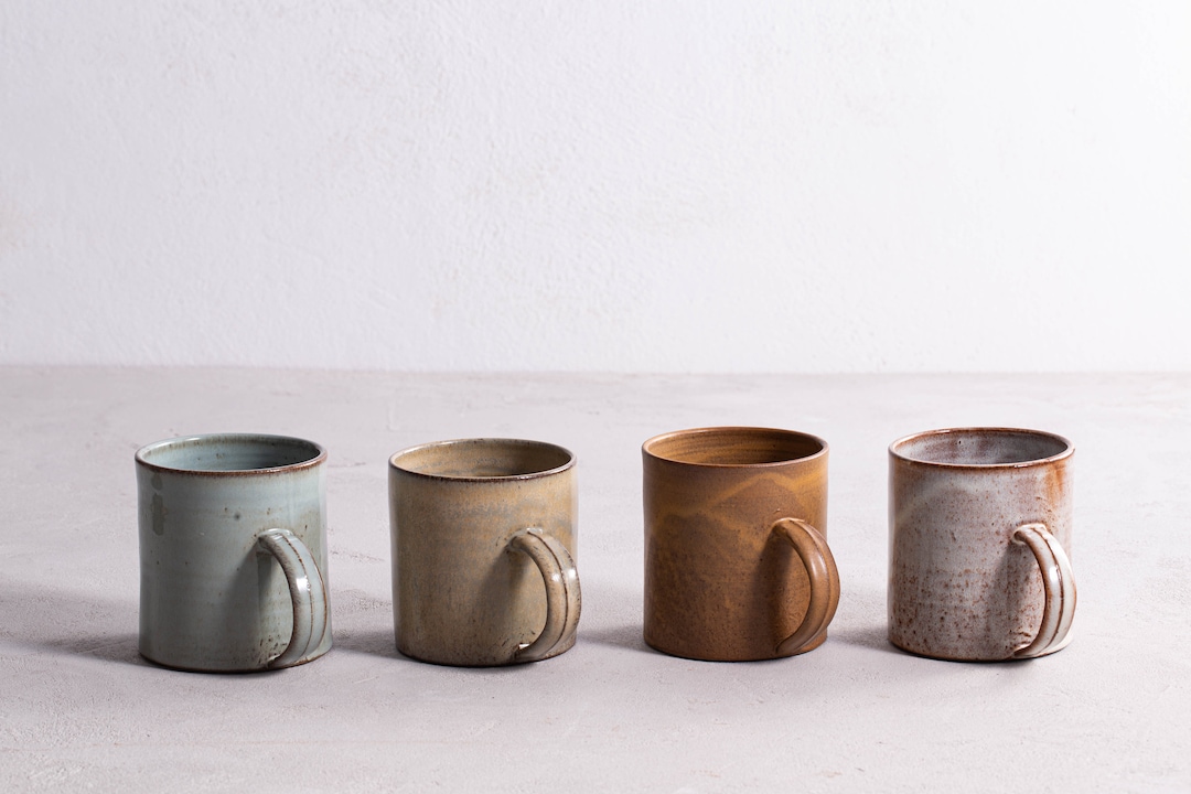 Set of 4 Mixed Colors Handmade Ceramic Mugs, Four Pottery Mugs, Tea ...