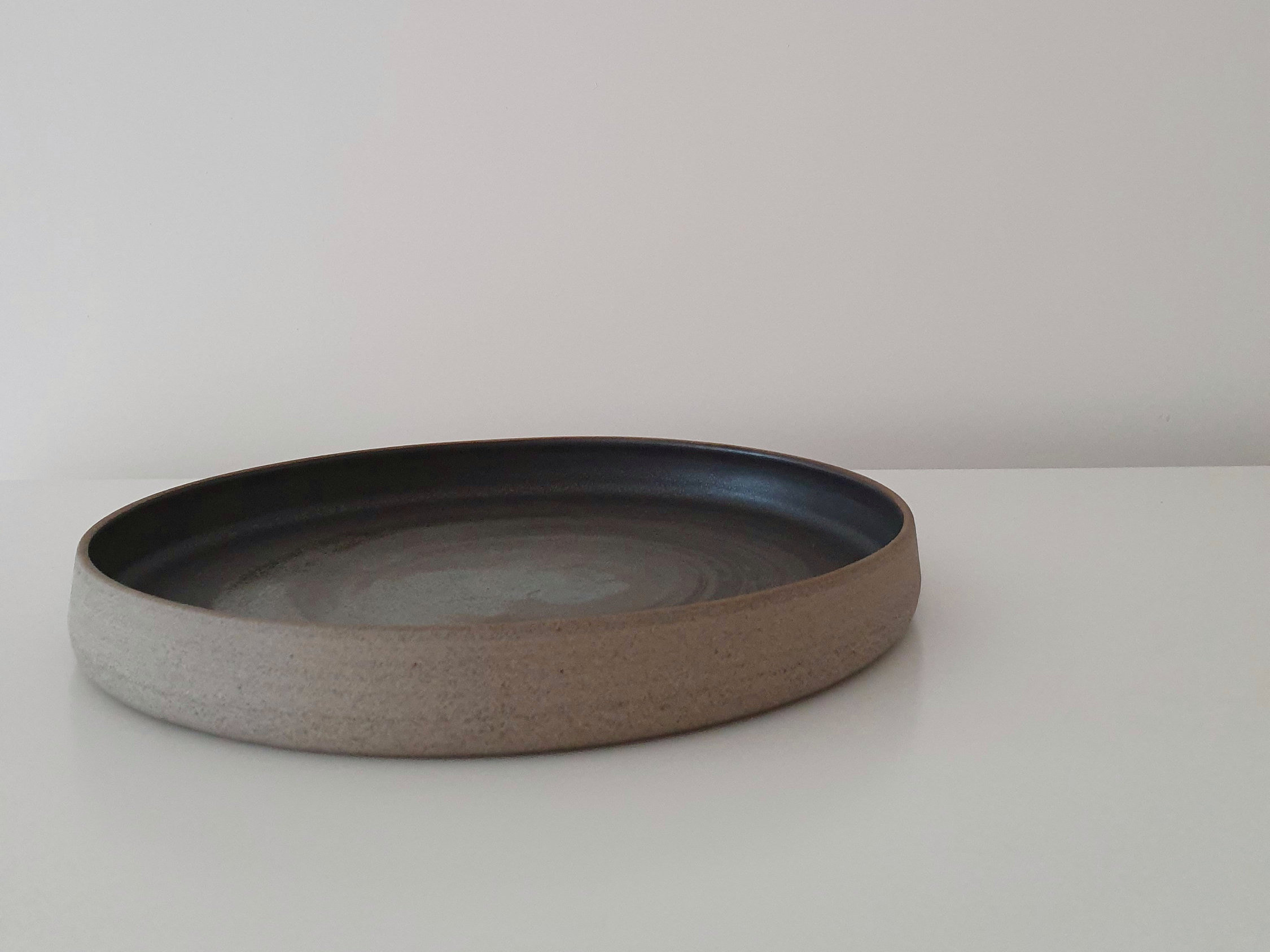 Handmade Pottery Flat Serving Dish, Ceramic Tray, Black and Brown ...