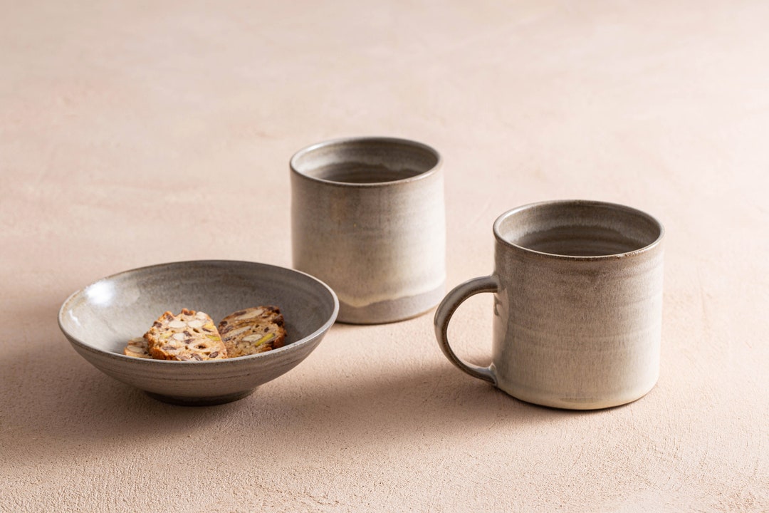 2 Handmade Large Gray Ceramic Coffee Mugs, Set of TWO Rustic Pottery ...