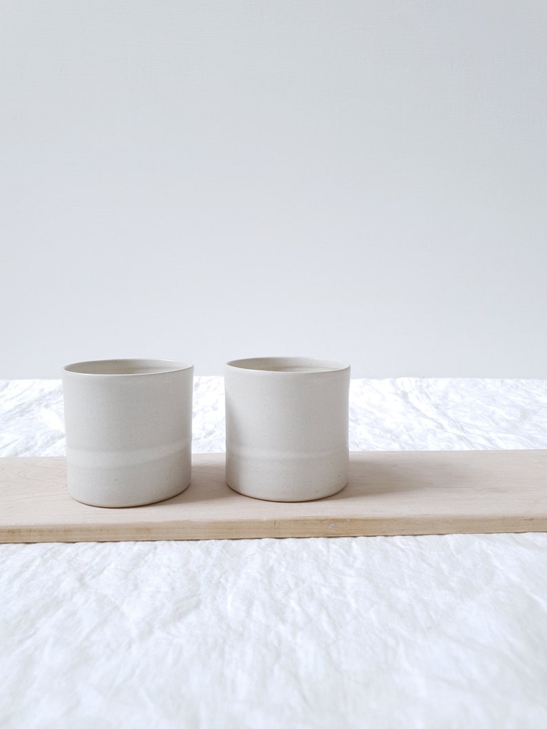 Set of Two Ceramic Cups and White Ceramic Cylinder Pitcher, Drinkware ...