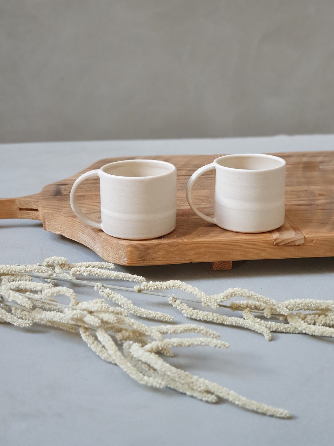 2 White Matte Ceramic Espresso Mugs With Handles, Two Pottery Mugs ...