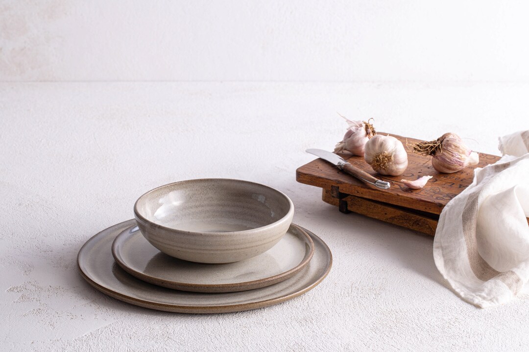 Set of Gray Dinnerware, Set of Main Course, Starter Plates, Dessert ...
