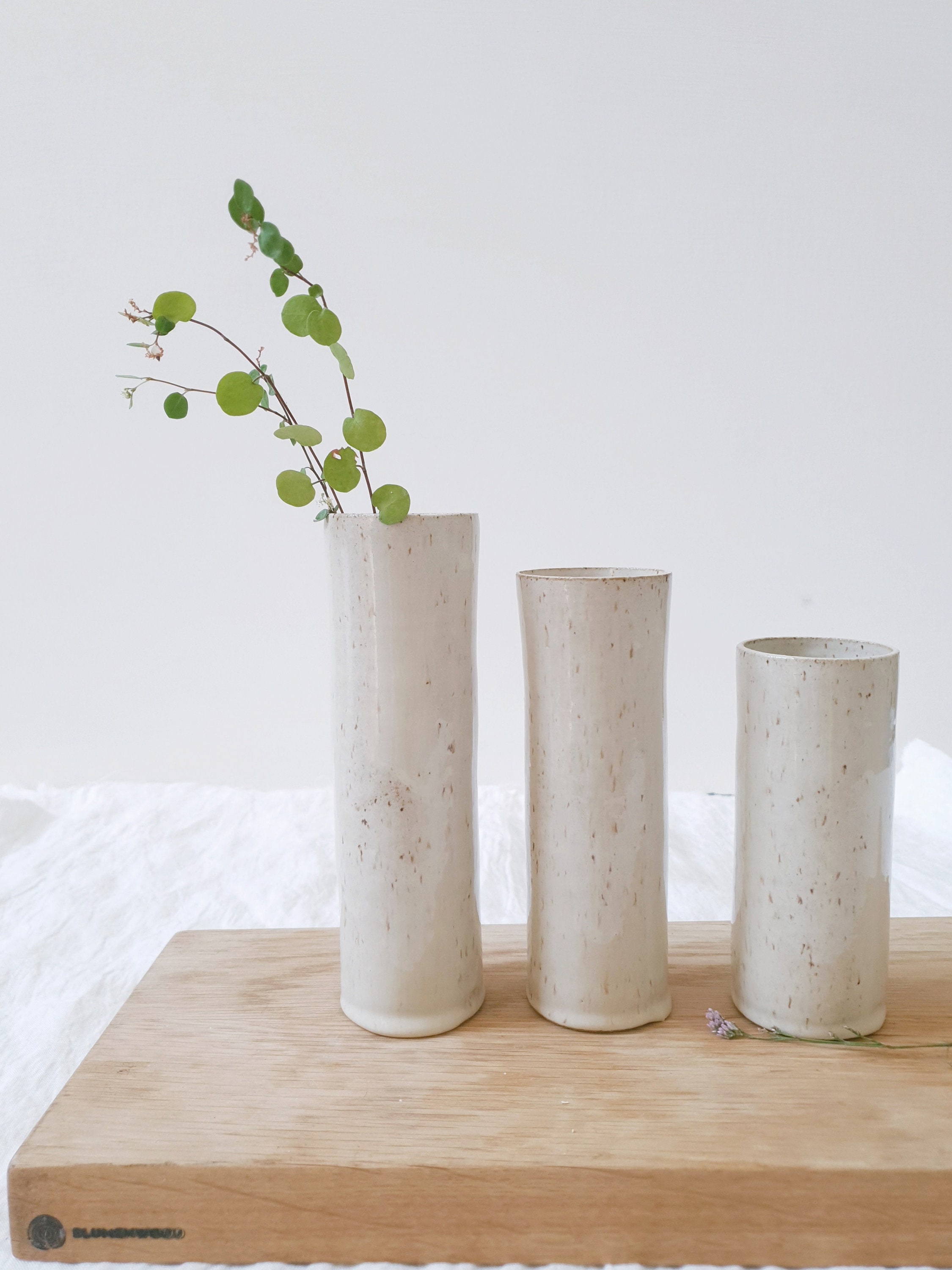 Set of 3 Pottery White Handmade Flower Vases, Ceramic Modern Vase Set ...