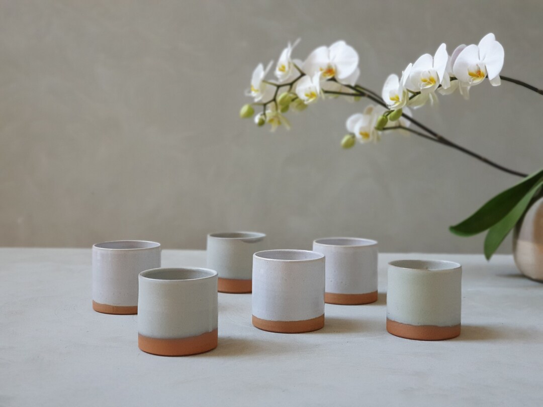 2 Cylindrical Ceramic Mugs, Two Pottery Mugs, 2 Coffee / Tea Stoneware ...