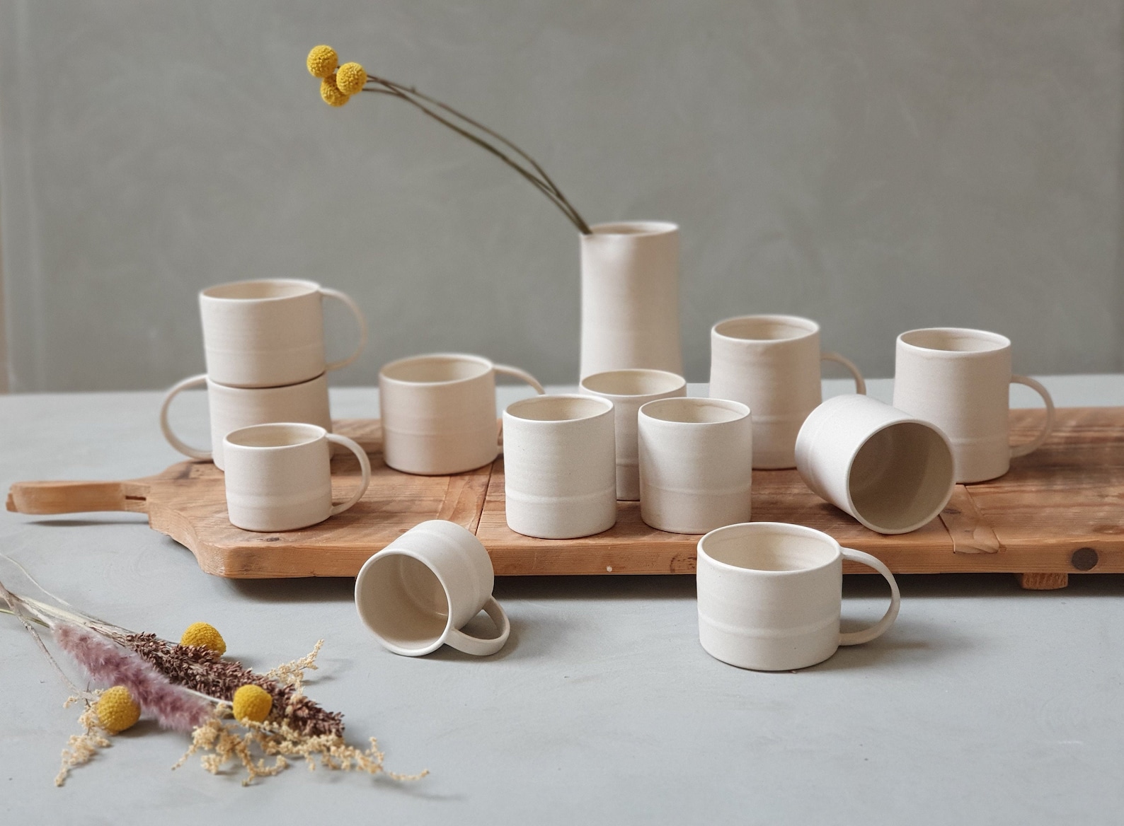 2 White Matte Ceramic Mugs With Handles, Two Pottery Mugs, Coffee/tea ...
