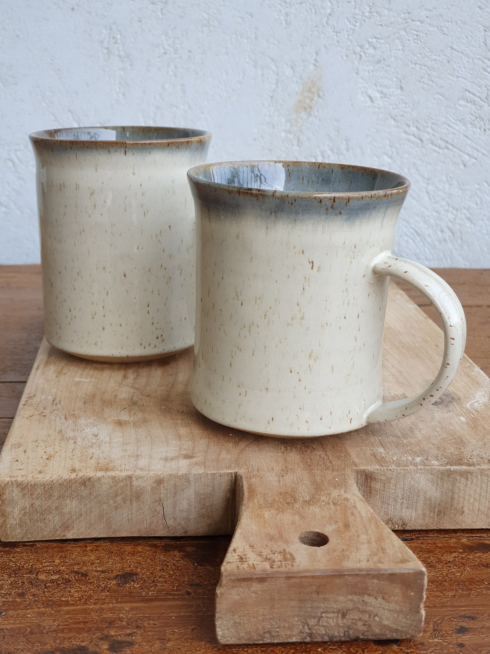 2 Stoneware Ceramic 14 OZ Mug, Large White Mug, TWO Ceramic Pottery Tea ...
