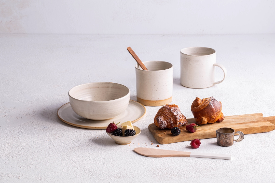 Tableware Set, Set of Breakfast Plates, Bowls and Mugs, Handmade Plates ...