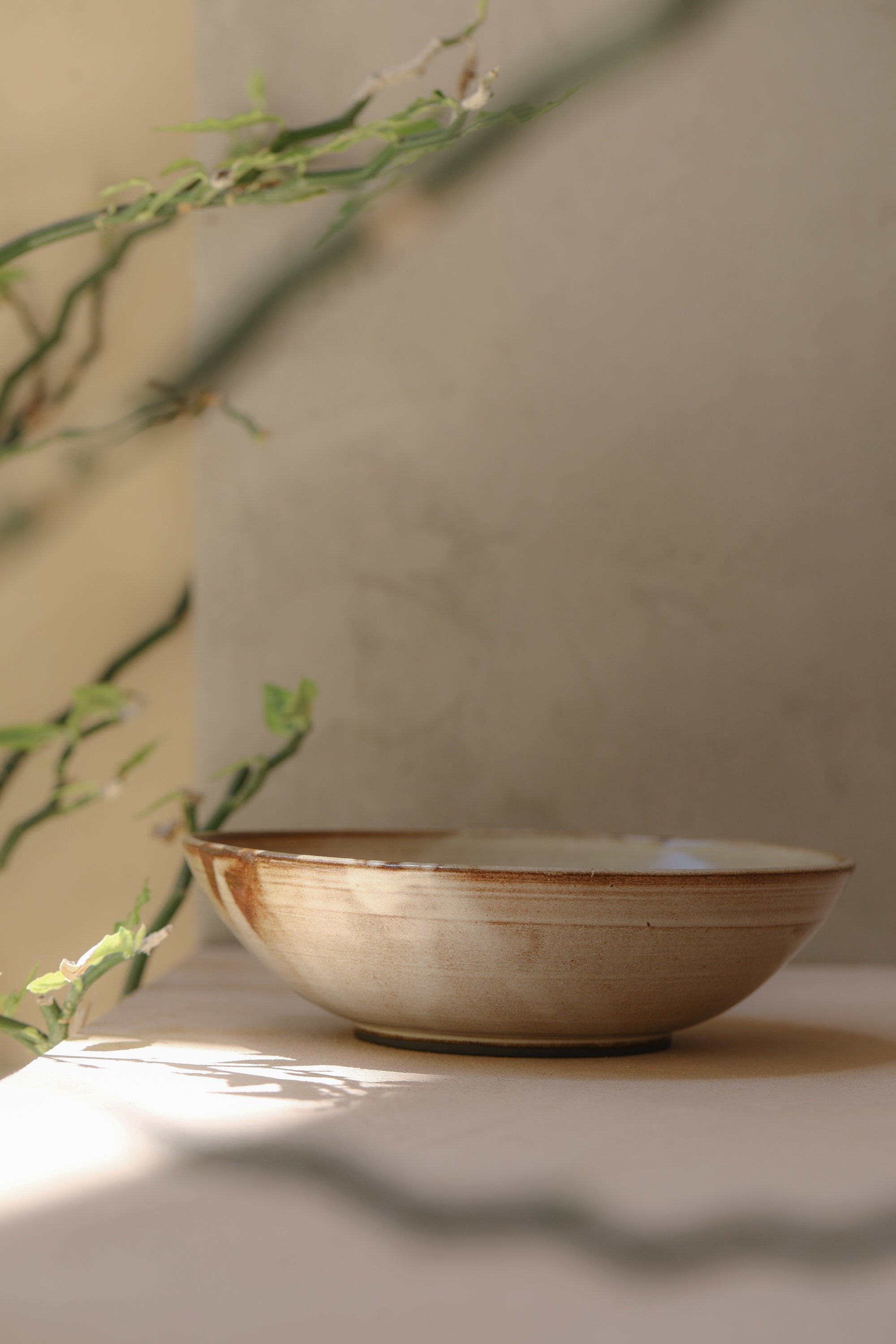 Large Ceramic Beige-brown Serving Bowl 9.5 Salad - Etsy