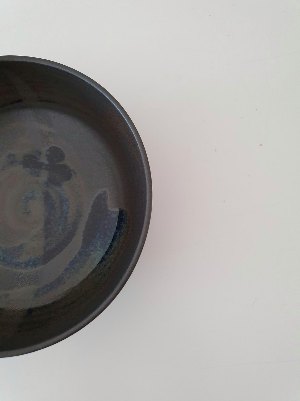 Handmade Black Ceramic Bowl, Set of 2 Black Pottery Soup Bowl With Blue ...