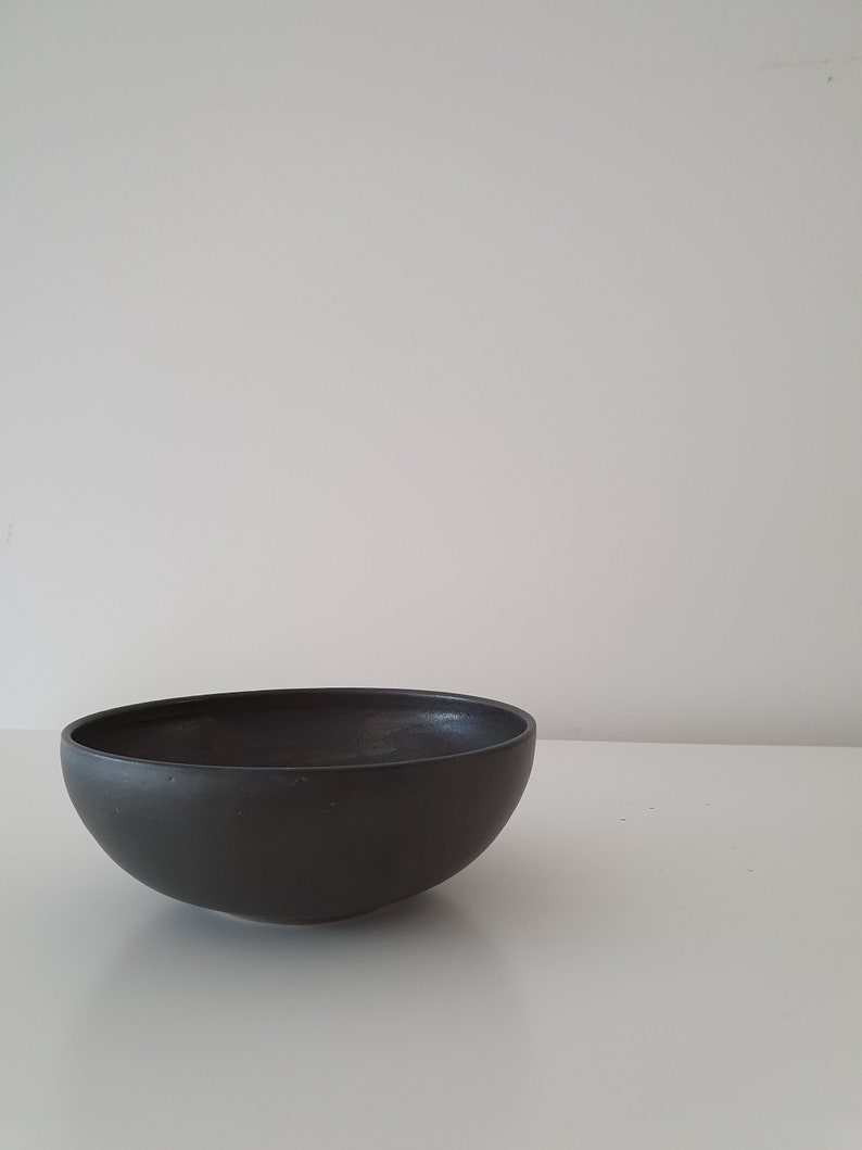 Handmade Black Ceramic Bowl, Set of 2 Black Pottery Soup Bowl With Blue ...