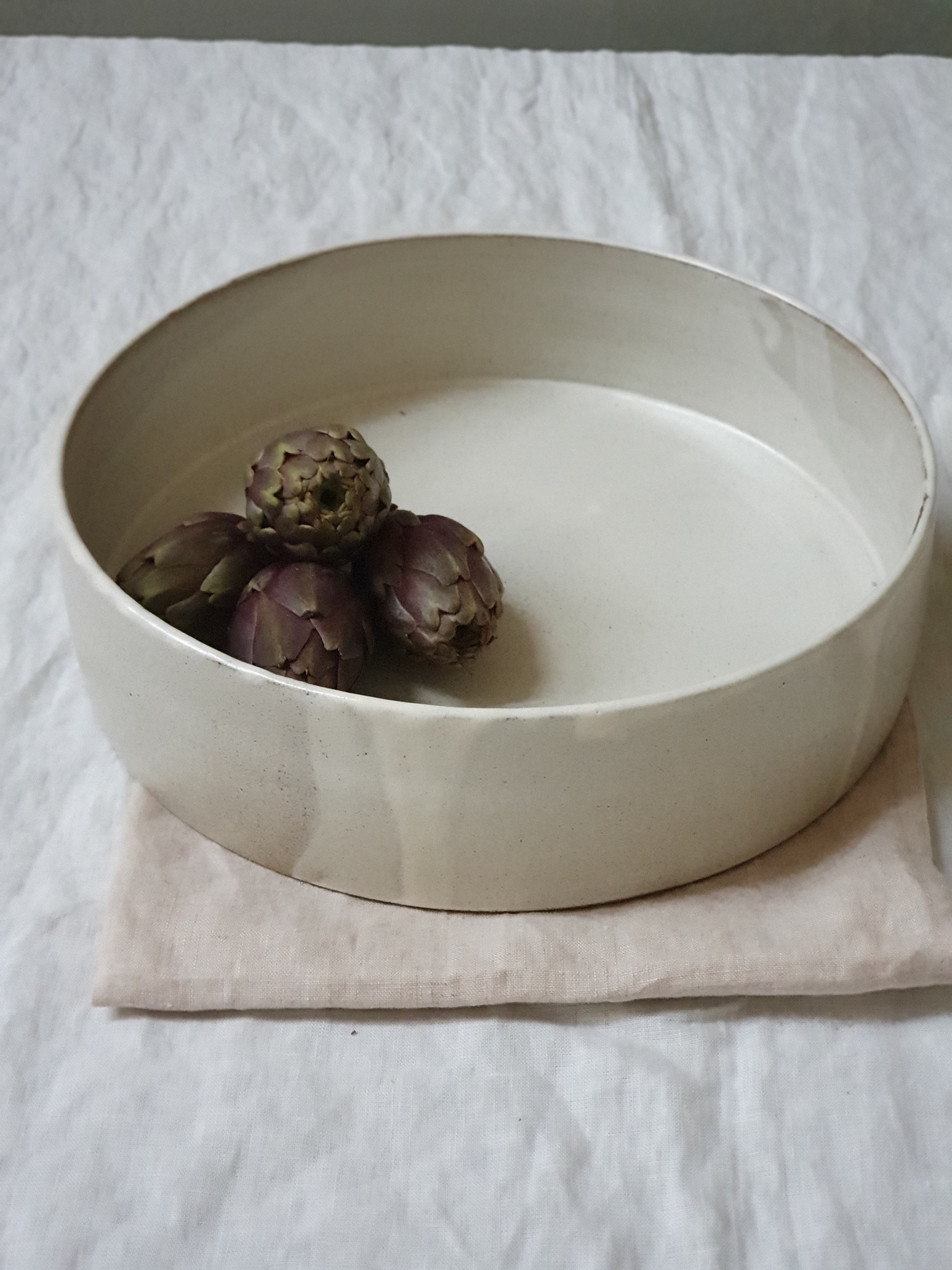 Large White Pottery Serving Bowl Ceramic Baking Dish Cake - Etsy