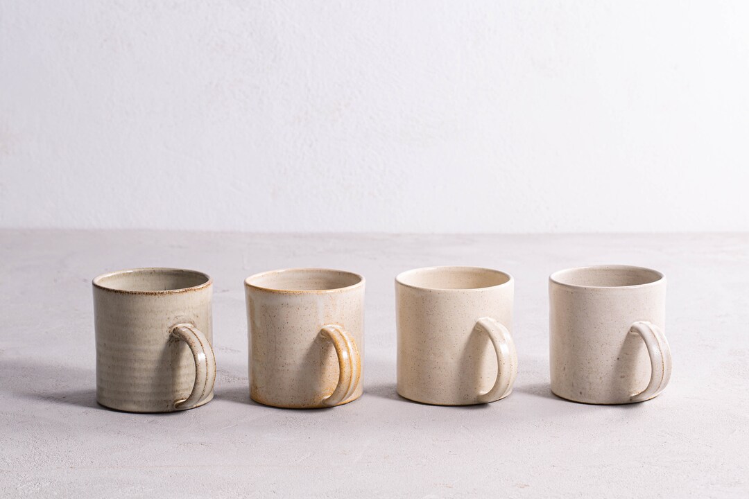 A Set of 4 Ceramic Mugs With Handles, Four Pottery Mugs, Coffee/tea ...
