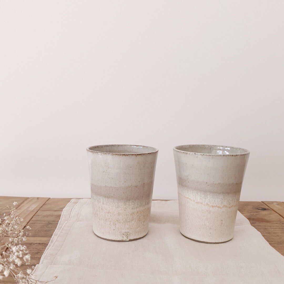 Set of 2 Ceramic Coffee Espresso Mugs | Beige-gray Glaze Pottery Coffee ...