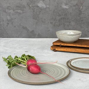 FOUR Piece Set of Gray Dinnerware, Main Course Plate, Salad Plate, Cake ...