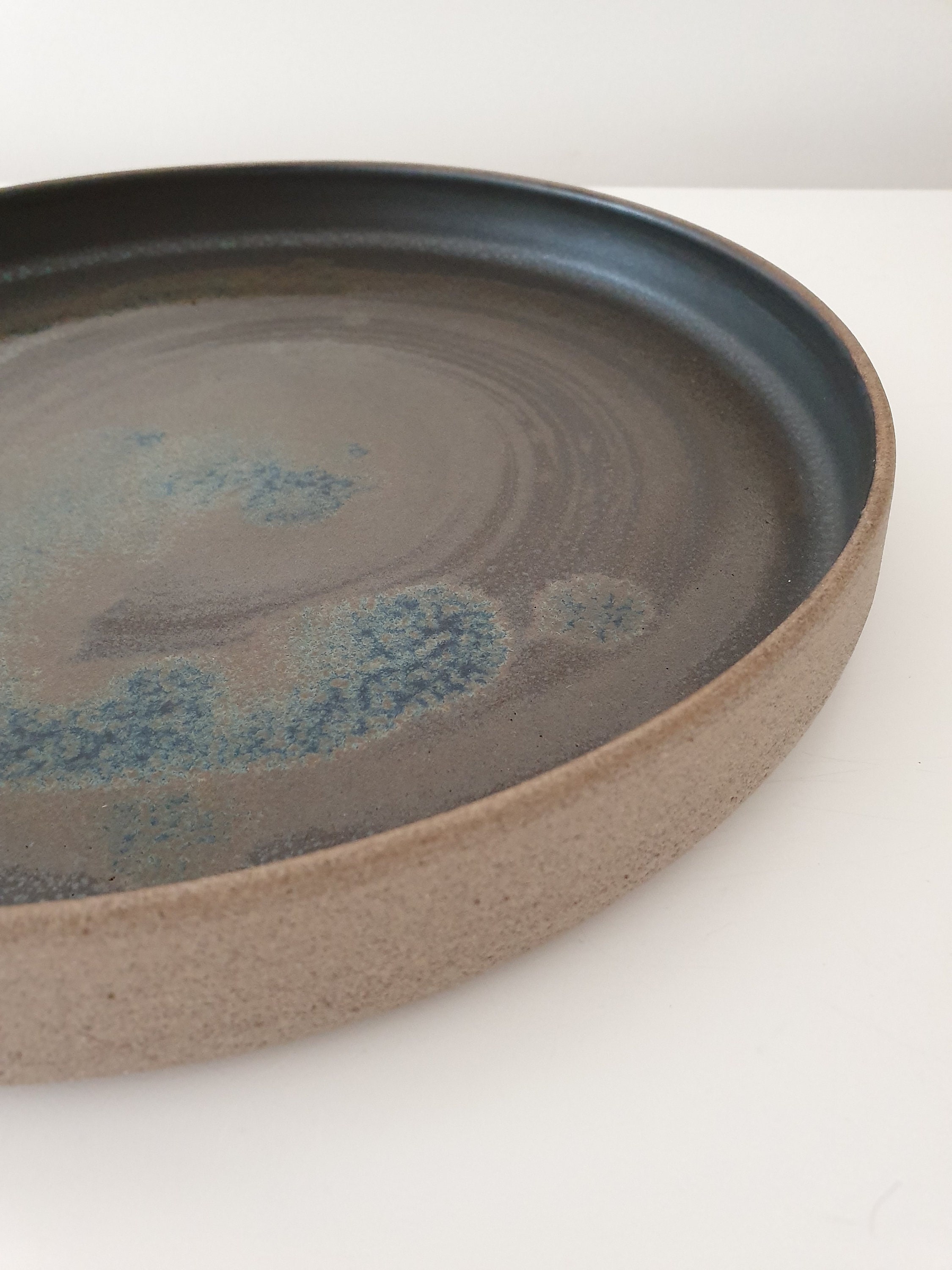 Handmade Pottery Flat Serving Dish, Ceramic Tray, Black and Brown ...