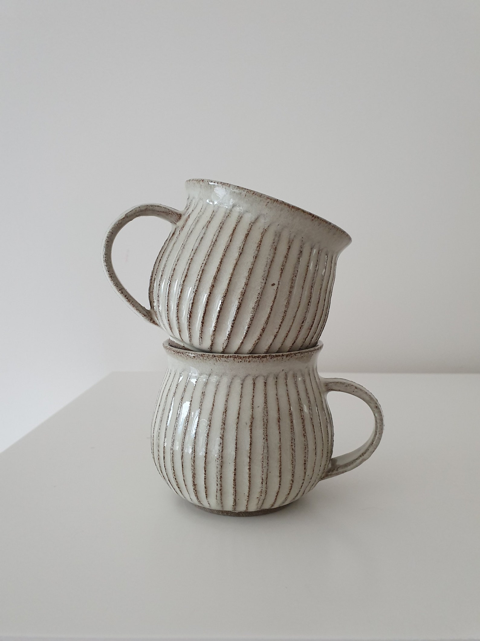 Set of 2 White Ceramic Tea Mugs Pottery Coffee Cups With a - Etsy