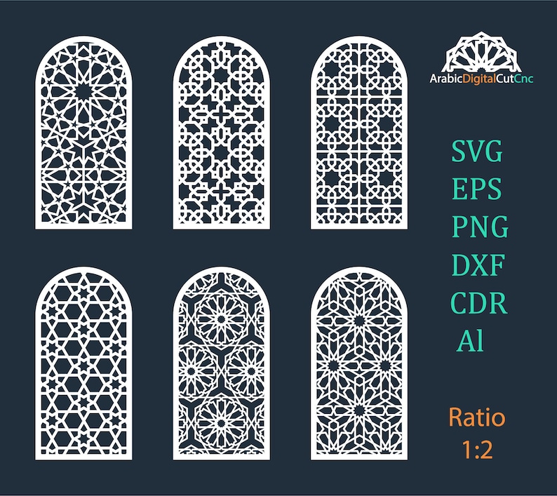 Islamic, Arabic Arch Window, Door Geometric Laser Cutting Cnc Templates ...