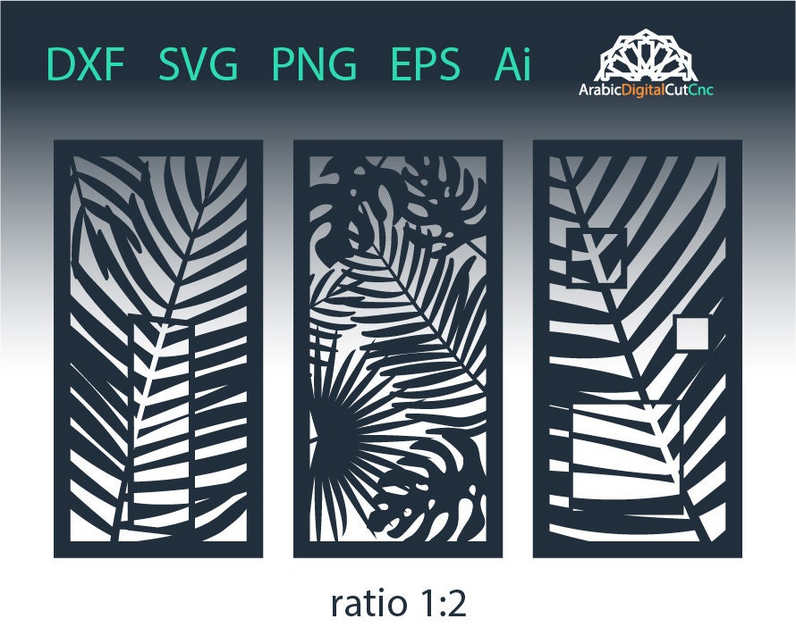 Palm Tree Leaves Cnc Panel. 3 Wall Art Leaf Decor. DXF, SVG, PNG ...