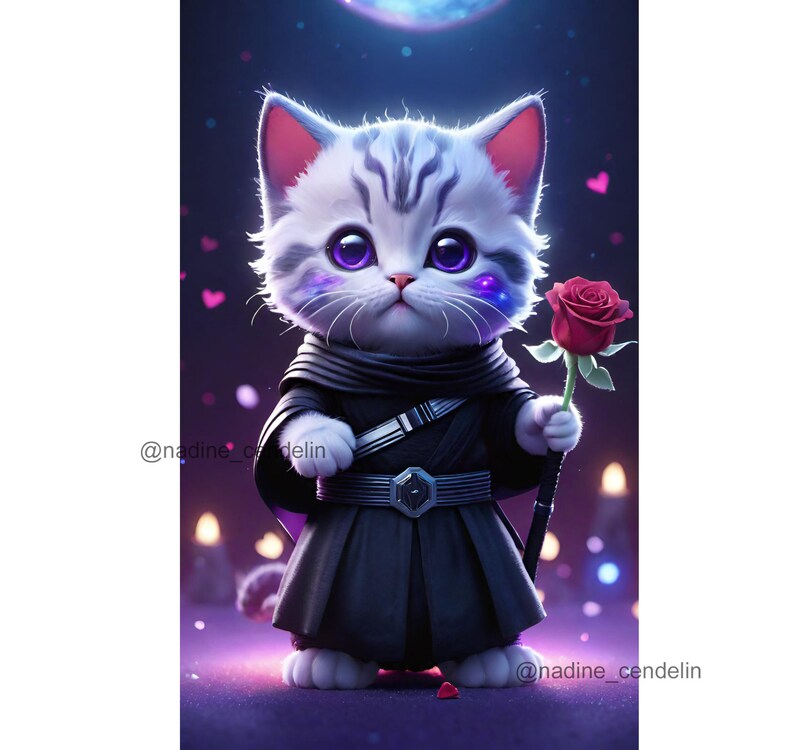 Cute Cat as Kylo Ren From Star Wars Cat at Night in Purple Poster ...