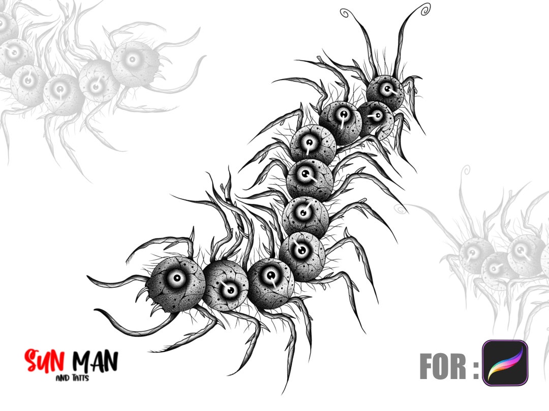 Centipede Tattoo Skolopendra Sketch Design Caterpillar Eyes Millipede ...
