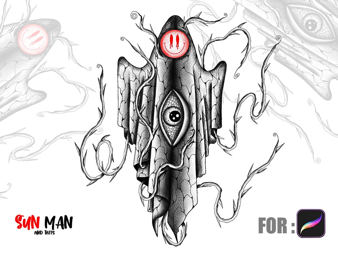 Ghost Tattoo Design Black Eye Design Funny Tattoo Idea Original Art ...