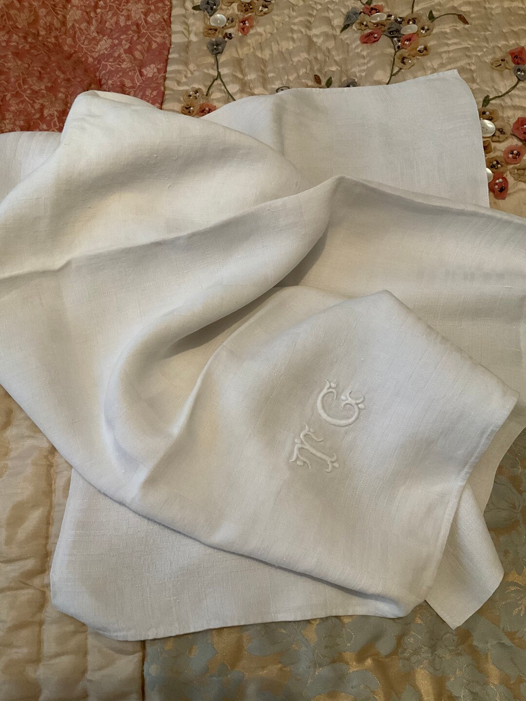 10 White Linen Serviette Napkins French Damask Monogrammed - Etsy