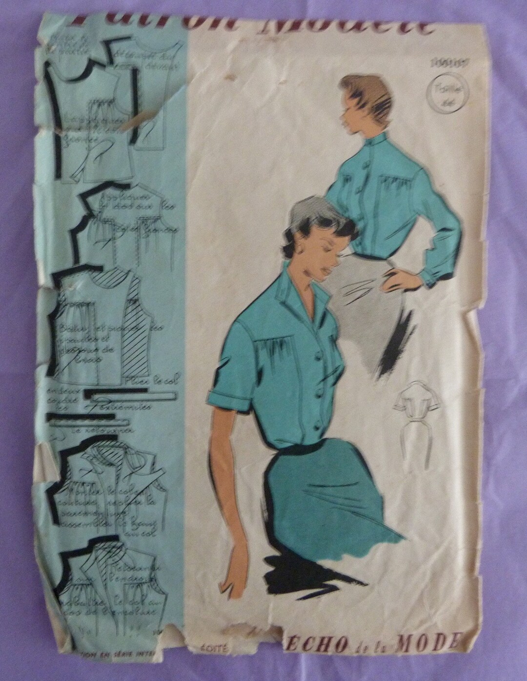 Vintage Late 1950’s French Dressmaking Pattern “patron Modele” - Blouse ...